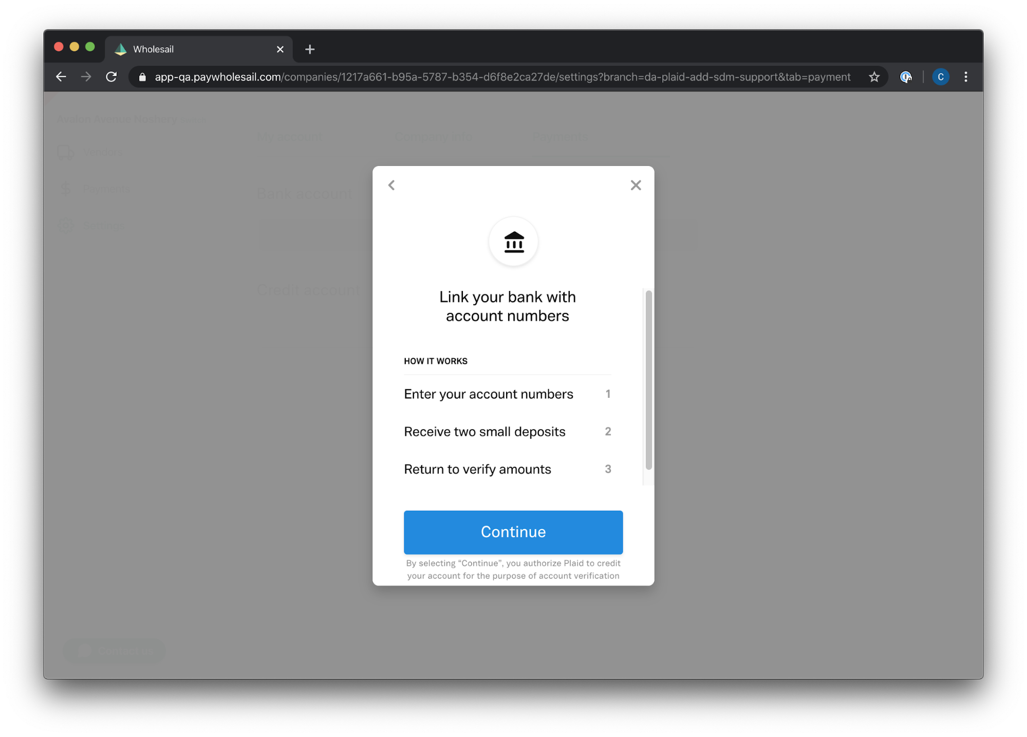 Connect your bank account using account and routing numbers – Wholesail ...